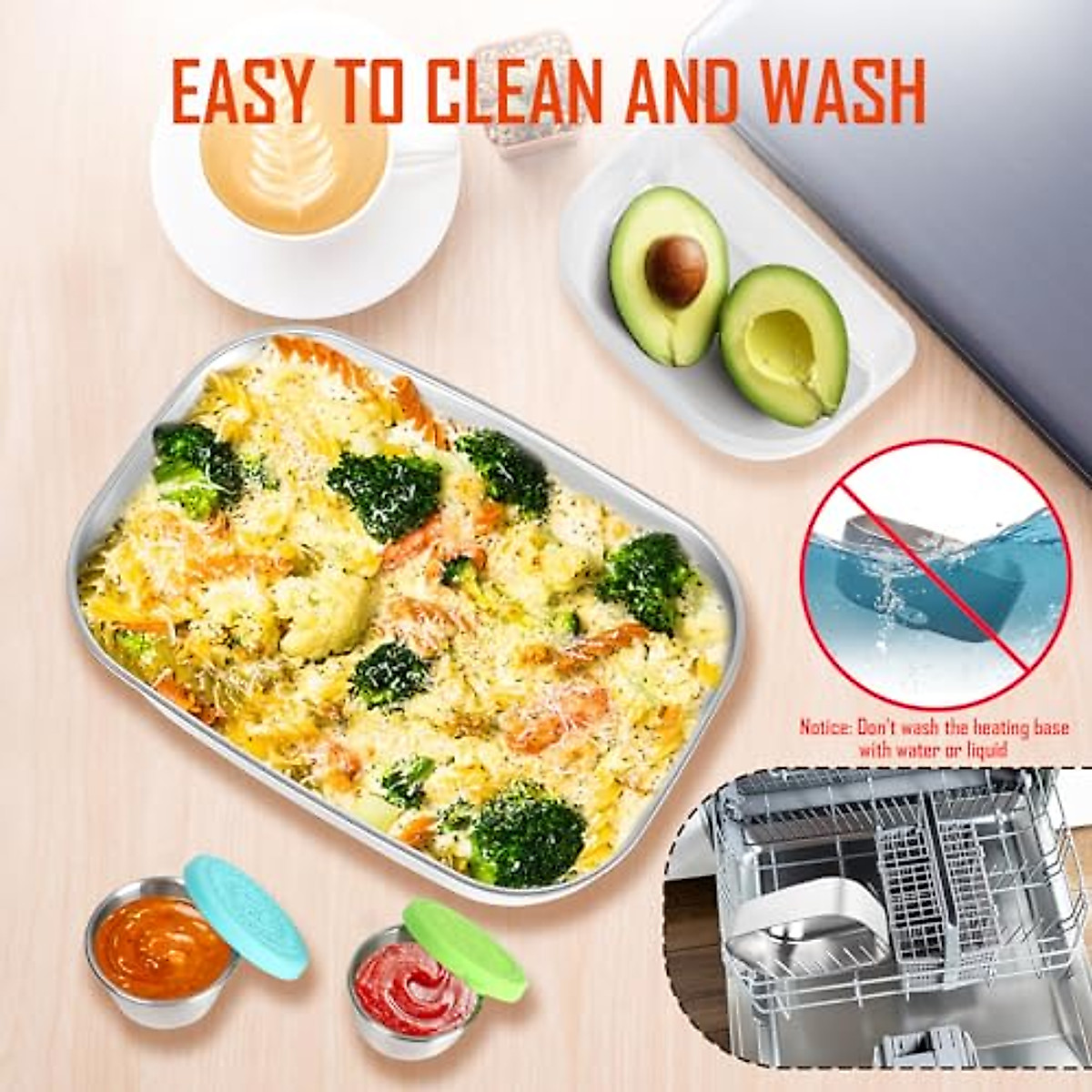 Grotreco Electric Lunch Box, Heated Lunch Box for Adults, 80W Lunch Warmer Portable for Work Car Truck, 1.5L Self Heating Lunch Box with Fork Spoon, Carry Bag