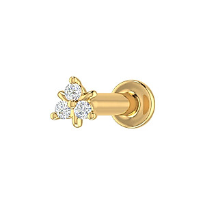 FINEROCK 0.03 Carat 3-Stone Diamond Nose Pin Stud in 18K Yellow Gold (SI1-SI2 Clarity)