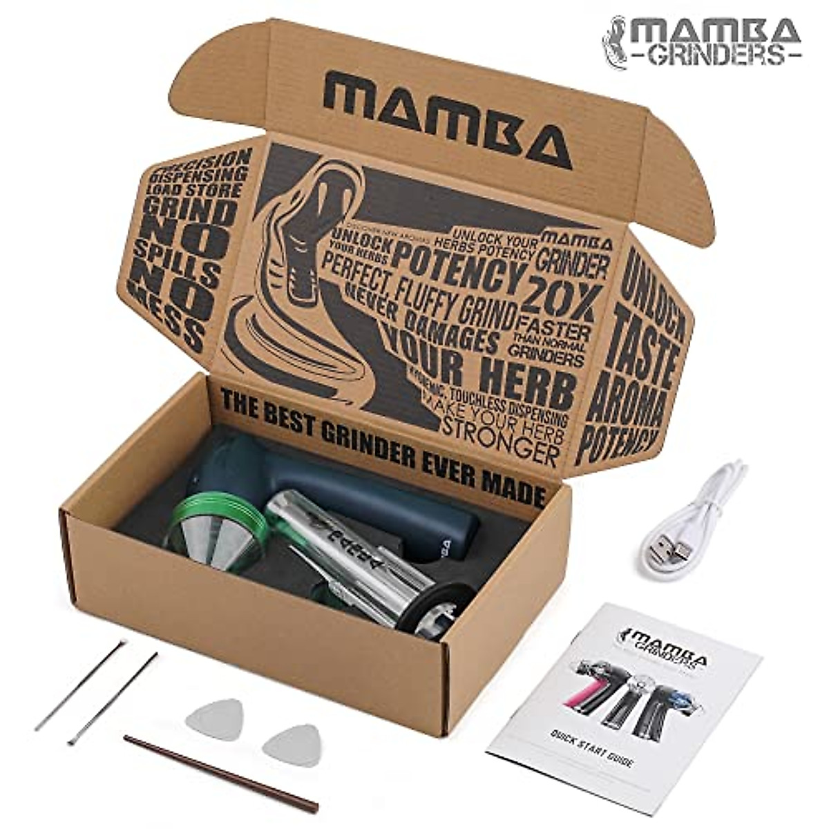 Mamba V2-55 Electric Herb Grinder, USB Rechargeable Automatic Grinder Fast Mill with Aluminum Alloy Head, includes Herb and Spices Holding System (Charcoal)