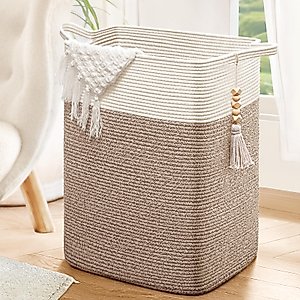 Goodpick Laundry Basket Laundry Hamper, Blanket Basket for Living Room Clothes Hamper for Laundry Room, Tall Basket, Woven Laundry Basket, Storage Basket for Toys, Towels, 16x13x22in, Jute