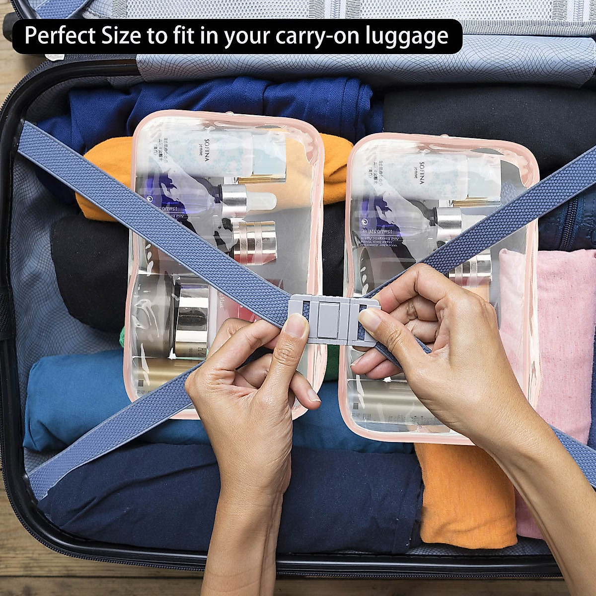 Tbestmax 10 Pcs Clear Cosmetic Bags Small Makeup Bags Portable Waterproof Travel Toiletry Bags Organizer Peach Pink, 7.5"x 4.8"x 2.3"