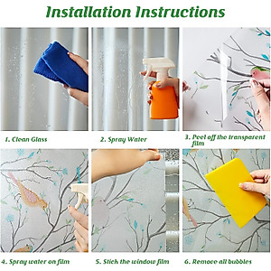 Coavas Window Privacy Film Stained Glass Window Decals Heat Blocking Frosted Birds Window Clings Decorative Bathroom Window Stickers Door Window Coverings for Home 17.8" x 78.7" Translucent