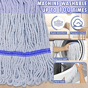 Looped-End Commercial Industrial Cotton Mop for Floor Cleaning ,Heavy Duty String Wet Mops with Long Handle for Home,Garage,Office, Workshop, Warehouse Floor Cleaning (1 Industrial mop)
