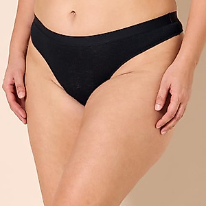 Amazon Essentials Women's Ribbed Cotton Thong Underwear, Pack of 4, Black/Bright White/Pale Pink, X-Small