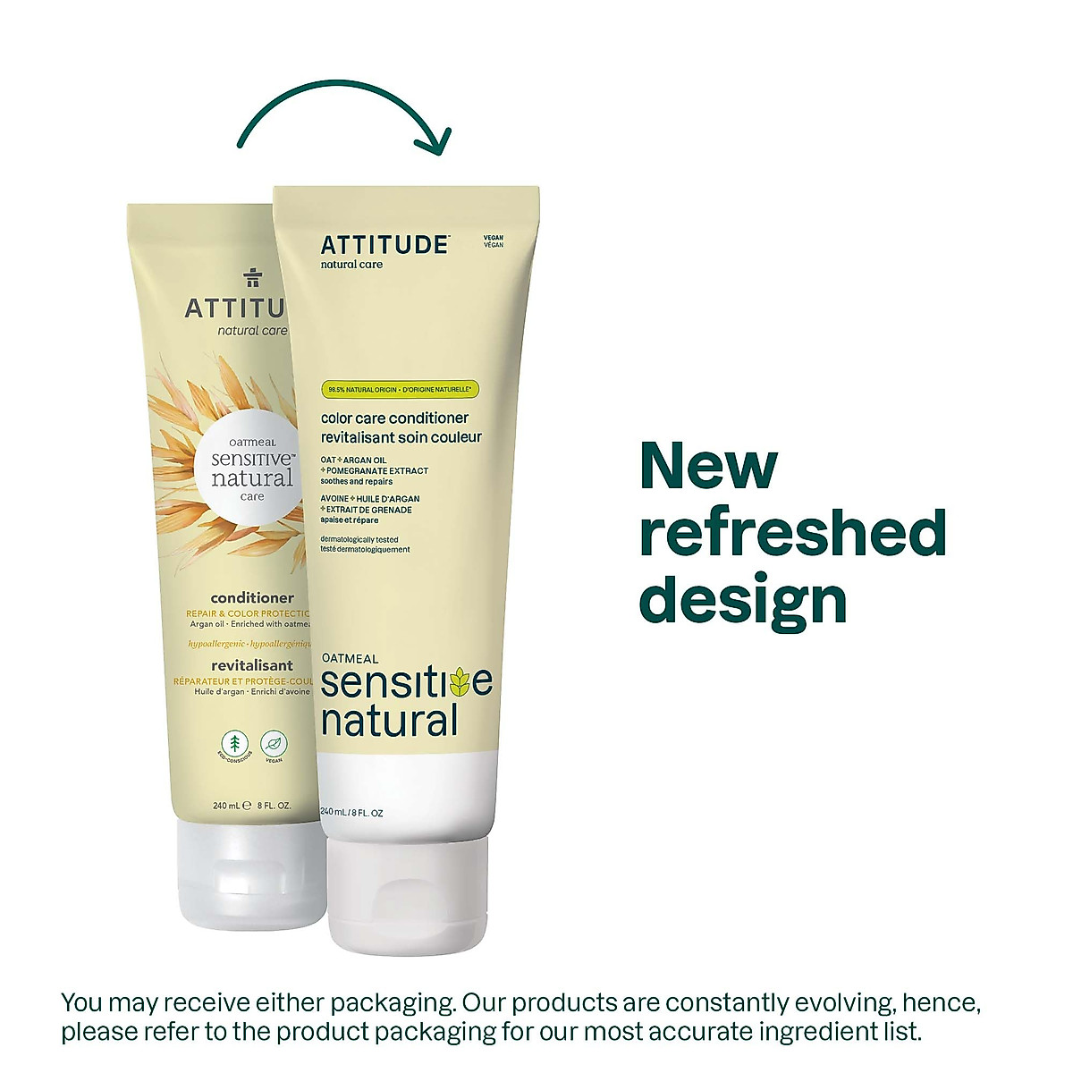 ATTITUDE Hair Conditioner for Sensitive Dry Scalp, Soothing Oat, Protects Color, Naturally Derived Ingredients, Dermatologically Tested, Vegan Detangler, Color Care, 8 Fl Oz