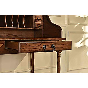 Mini Roll Top Desk Solid Oak Wood 32x 24x 44 Small Writing or Laptop Desk Burnished Walnut Finish Small Desk For Home Office, Kitchen, Bedroom, Living Room, Den Great Bill Paying Desk