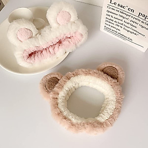Hofar Bear Ears Fleece Hairband - Cartoon Creative Hair Accessory (Bear-White)