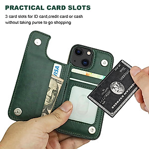 Onetop Compatible with iPhone 13 Mini Wallet Case with Card Holder, PU Leather Kickstand Card Slots Case, Double Magnetic Clasp and Durable Shockproof Cover 5.4 Inch (Green)