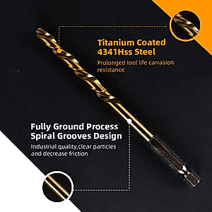 AugTouf 1/4" Hex Shank Drill Bits (10Pcs), Premium 4341 HSS Titanium Impact Hex Drill Bits for Wood, Steel, Metal, Plastic, Quick Change Design