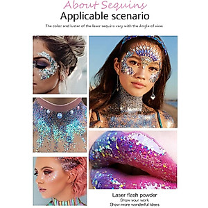 3 Colors Face and Body Glitter Gel,Holographic Cosmetic Laser Powder Festival Glitter Makeup,Sequins Shimmer Liquid Eyeshadow,Singer Concerts Music Festival Rave Accessories-150ML (White+Pink+Blue)