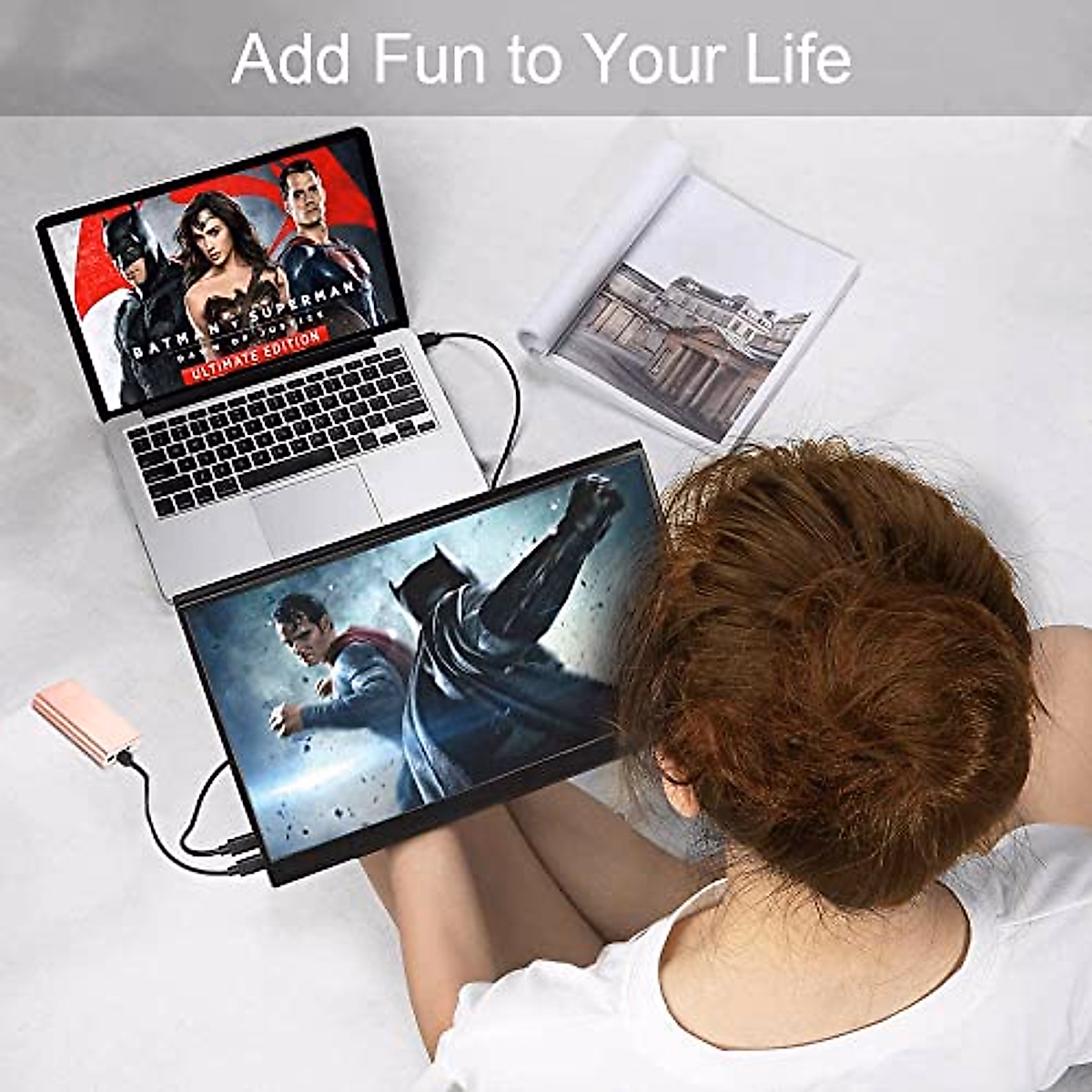 HONGO Portable Monitor Extremely Thin 15.6 Inch FHD 1080P Computer Gaming Dual Monitor USBC Display for Laptop PC Phone Xbox PS4 Switch, Smart Stand Included