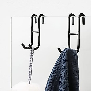 Ansxiy 2 Pack Shower Door Hooks, Shower Squeegee Hooks, Stainless Steel Towel Hooks for Bathroom Frameless Glass Shower Door, Black