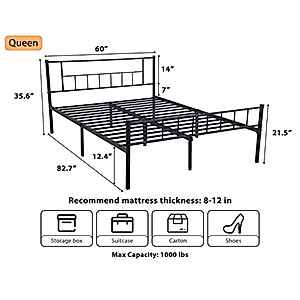Haiput Wam Black Queen Bed Frame with Headboard and Footboard, Black Metal Bed Frame Queen Noise-Free, Farmhouse Bed Frame No Box Spring Needed, Easy Assembly, Queen