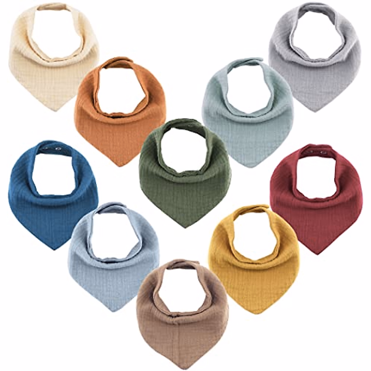 Meerdif Muslin Baby Bibs 10 Pack Baby Bandana Drool Bibs for Unisex Boys Girls, 100% Cotton 10 Solid Colors Set for Teething and Drooling