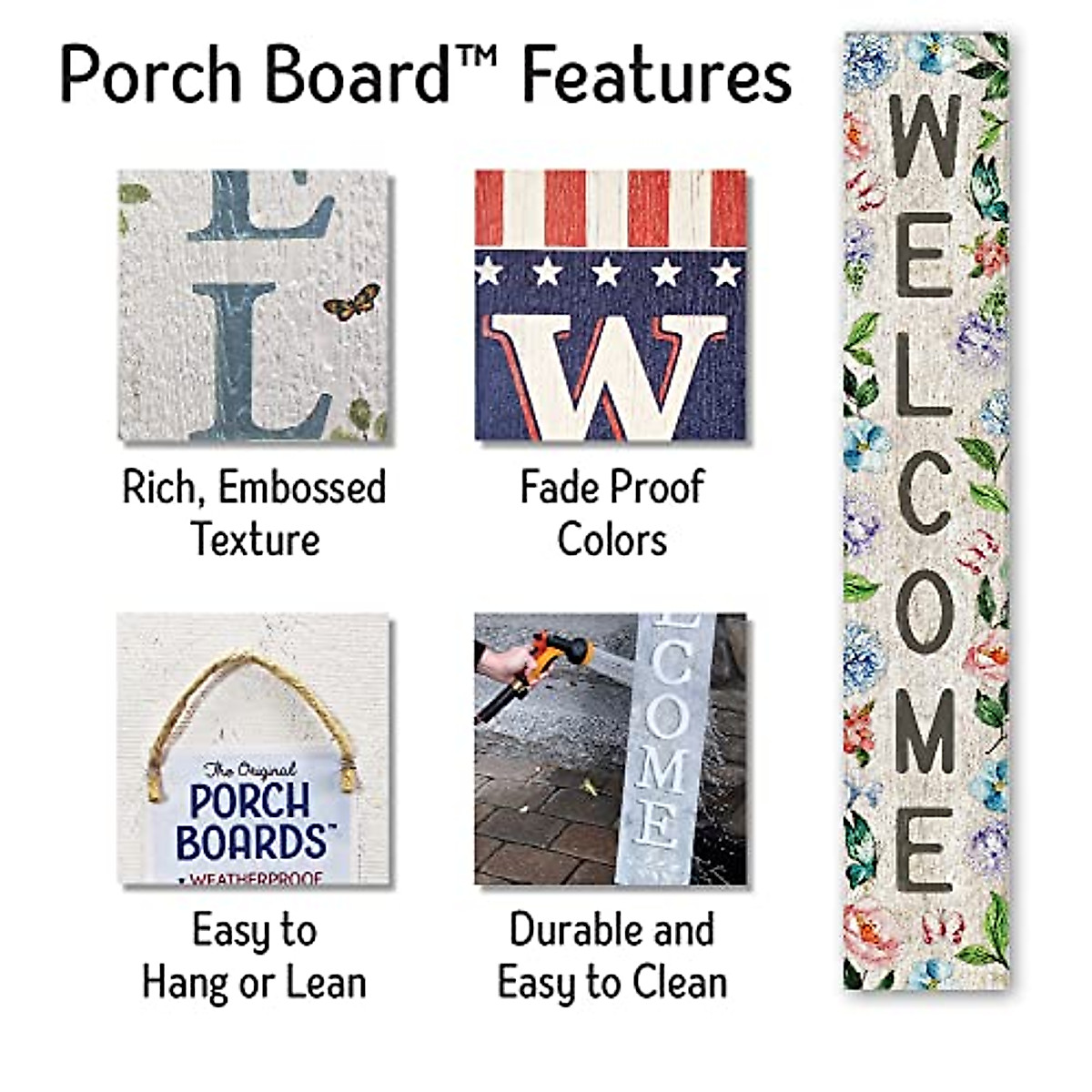 My Word! Welcome Spring Flowers & Butterflies Porch Sign - Engineered Wood, 8x46.5in, Farmhouse Style
