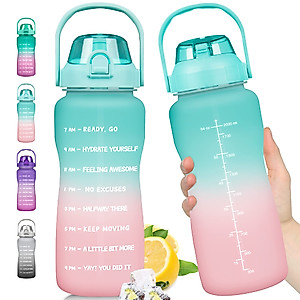 ZOMAKE Half Gallon Water Bottle with Straw & Time Marker - 64 oz Motivational Large Water Jug BPA Free Leakproof Water Bottle Ensure You Drink Enough Water Daily