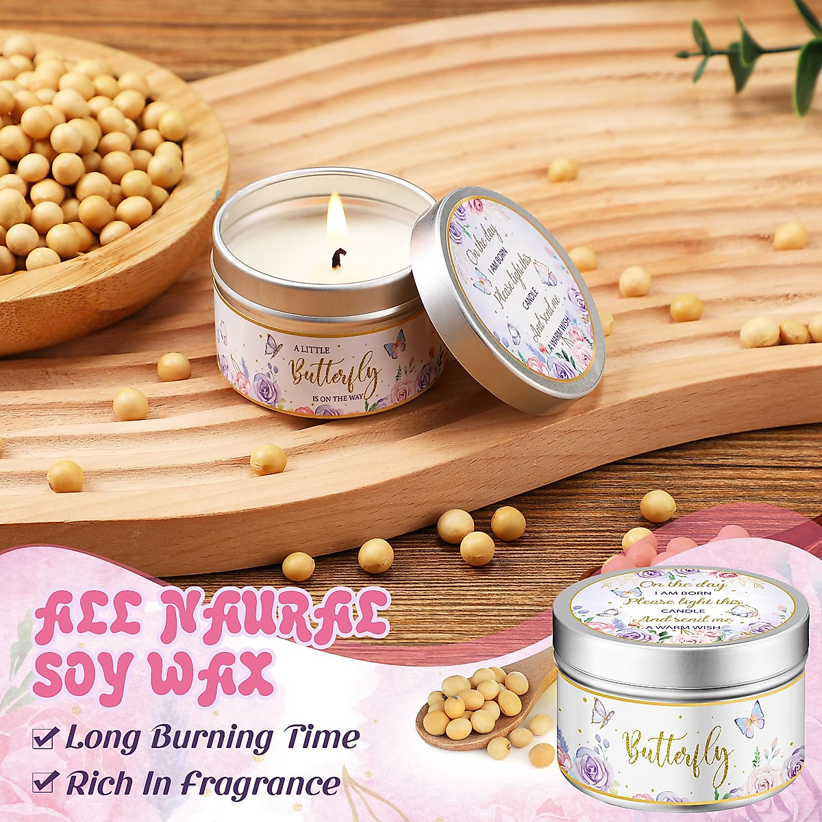 Threlaco 50 Pcs Baby Shower Party Favors Candles Lavender Scented Gender Reveal Candle Gifts Bulk Candles for Favors Baby Shower Favors Rustic Tea Lights Candles Return Gifts (Flower and Butterfly)