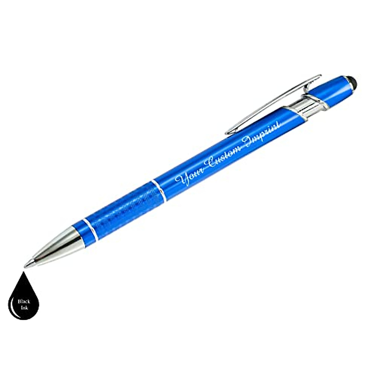 Express Pencils Customized Pens with Stylus - Metal Pens - Custom Printed Name Pens with Black Ink Personalized & Imprinted with Logo or Message -Great Gift Ideas- 12 pcs/pack (Blue)