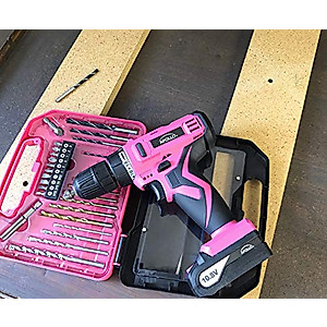Apollo Tools Powerful Lightweight Cordless Drill, 10.8 Lithium Ion Battery with 30-Piece Accessory Drill Bit Set - Pink Ribbon - Pink- DT4937P