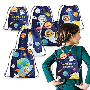 PADELO 12 Pack Space Party Favor Bags Party Supplies Goodies Drawstring Bags for Kid's Birthday as Loot and Goodies bags for Boys Girls Gifts Candy and Snacks School Travel Toy Storage Bag