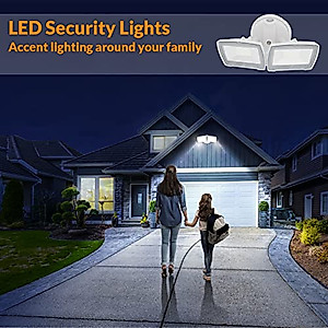 LEPOWER 2 Pack LED Security Light Dusk to Dawn Outdoor Flood Light Fixture with 2 Adjustable Heads, 3000LM/28W, 5500K, IP65 Waterproof Exterior Flood Lights for Garage, Backyard (White)