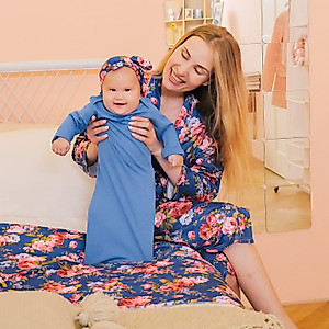 RNOONY Mommy and Me Robe and Swaddle Set M/L Color Black, Maternity Robe and Matching Baby Set, 2 Matching Hospital Outfits Nursery-Swaddling-Blankets for Boys Girls