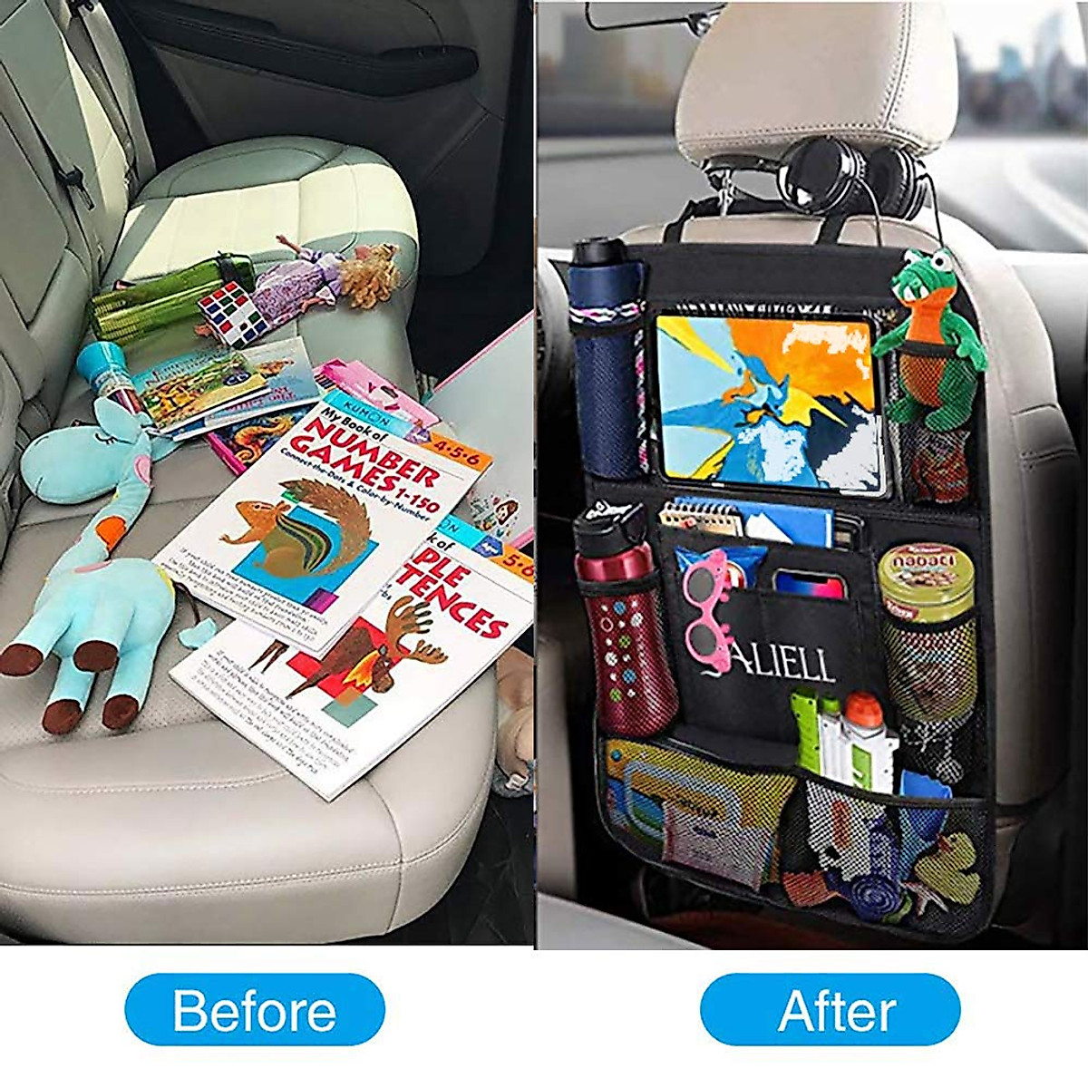 Car Backseat Organizer Kick Mat, Car Seat Back Protectors with Touch Screen Tablet Holder + 9 Storage Pockets Back seat Organizer for Kids
