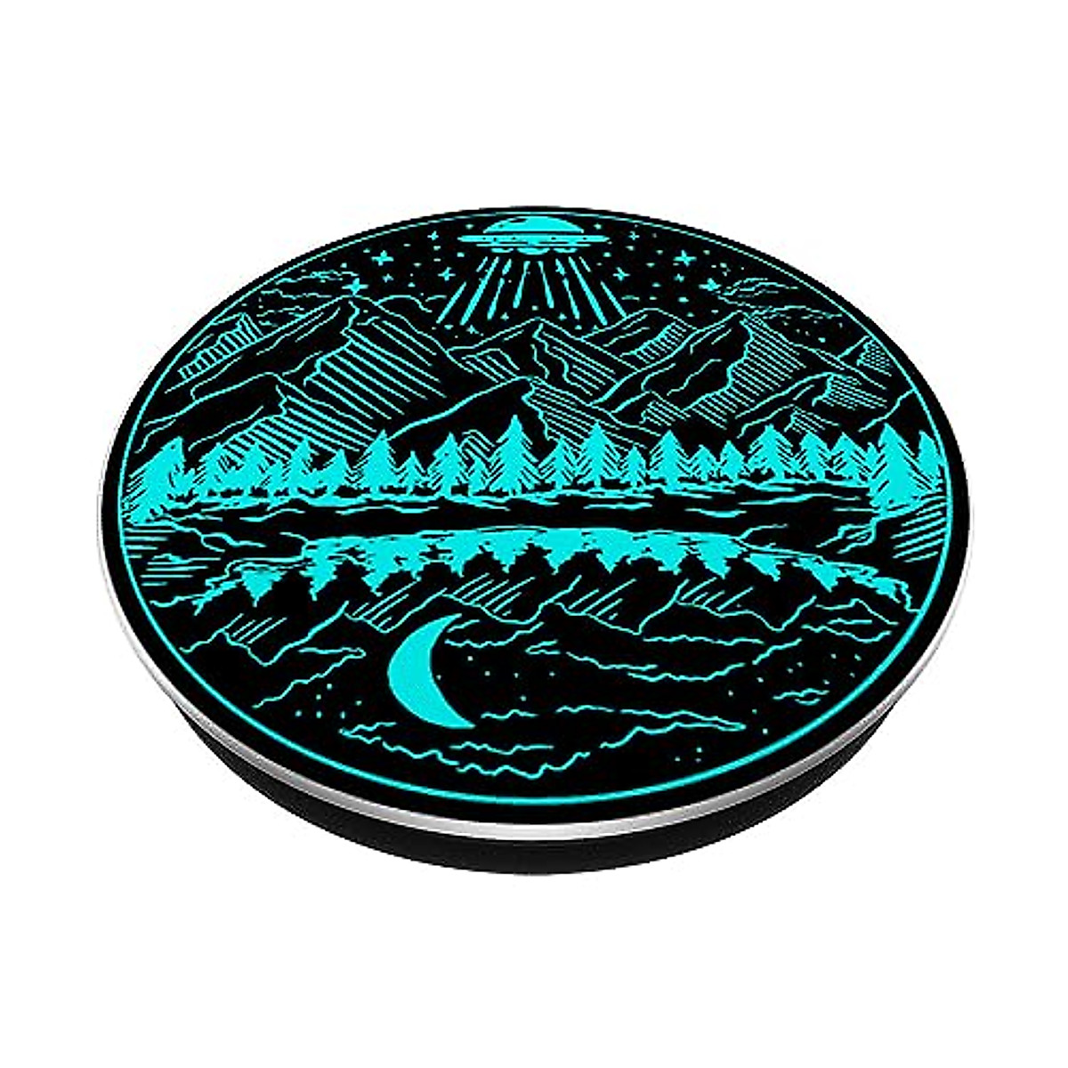 Galaxy UFO Abduction Space Astronaut Nature Lake Moon Alien PopSockets Standard PopGrip