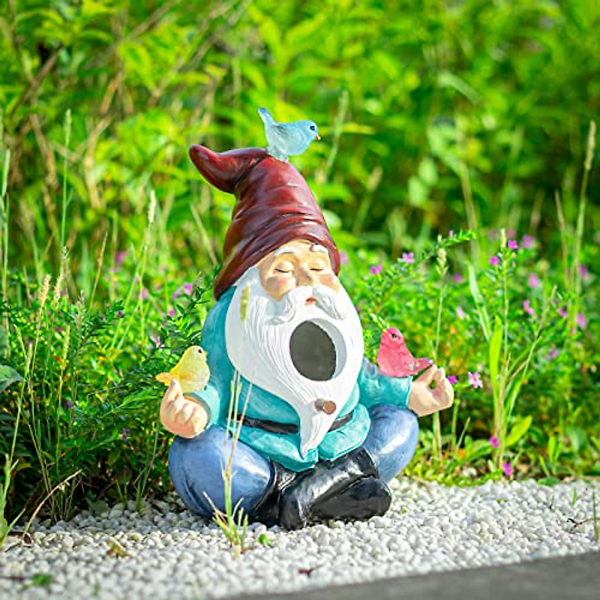 Yinns Bird House, Wild Bird House for Outside, Resin Waterproof Bird House, Decorative Funny Gnomes Bird House with Solar Powered LED Light for Home Garden Decor
