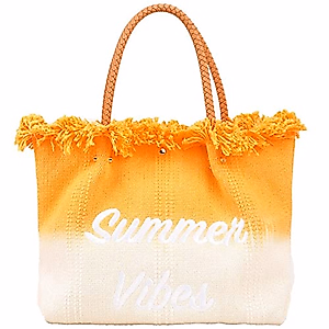 WEIIYONN Large Beach Bag Tote Bag for Women Summer Vibe Shoulder Bag with Tassels Aesthetic Contrast Color Handbag (Yellow White)