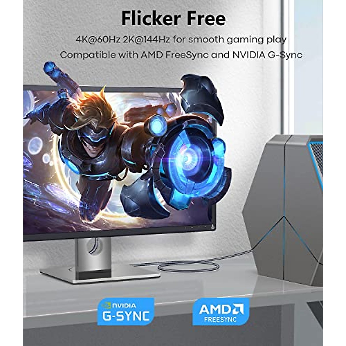 TECHTOBOX DisplayPort to HDMI Cable Adapter 6.6FT [4K@60Hz,2K@144Hz,2K@120Hz] [Nylon Braided,High Speed] Uni-Directional DP 1.2 to HDMI 2.0 Cord Compatible with HP,Lenovo,Dell,AMD,NVIDIA and More