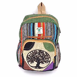 Unique design Tree of Life print Himalaya Hemp Hippie Backpack Festival Backpack FAIR TRADE Handmade with Love. (GREEN)