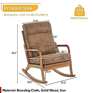 JOYBASE Rocking Chair, Nursery Glider Rocker Chair, Nursing Rocking Accent Chair, Modern Comfy Lounge Armchair with High Backrest for Indoor, Living Room, Bedroom, Nursery (Orange, Bronzing Cloth)