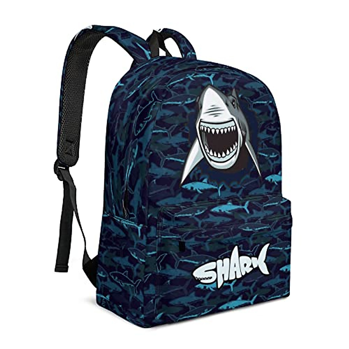 Gsobvpe Big Shark Printing Backpack for Girls and Boys, Breathable 17 Inch Bookbag Lightweight Casual Daypack for Travel Work College