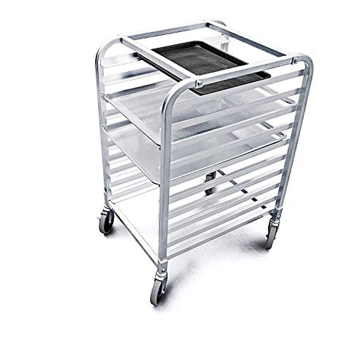 New Star Foodservice 36510 Commercial-Grade Aluminum 10-Tier Sheet Pan/Bun Pan Rack, 26" L x 20" W x 38" H with Brake Wheels