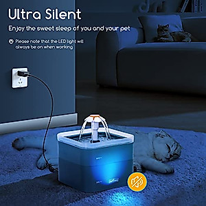 Nobleza Water Fountain for Cats Inside, 2L/67oz Ultra Silent Automatic Cat Water Fountain with 3 Flow Modes, Multi-Layer Filtration Pet Drinking Fountains with Visible Water Level for Cats and Dogs