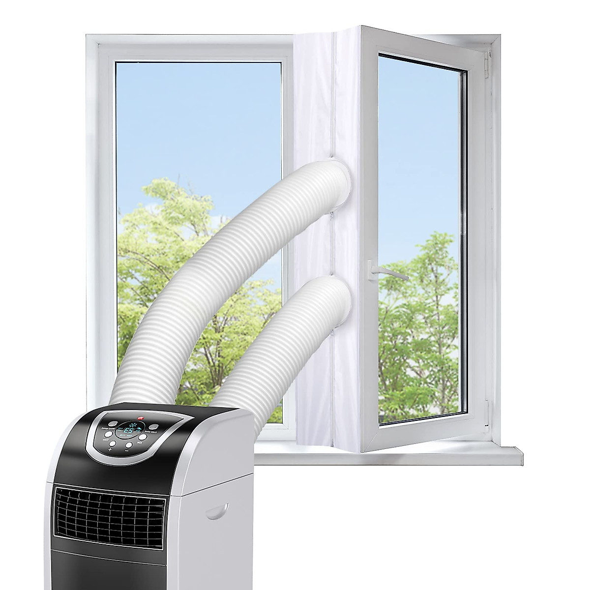 560CM/220" Universal Window Seal for Portable Air Conditioner- Casement Window AC Adapter Portable AC Window Cloth Seal Air Exchange Guards Kit with Zipper to Keep Indoor Cool for a Long Time(White)