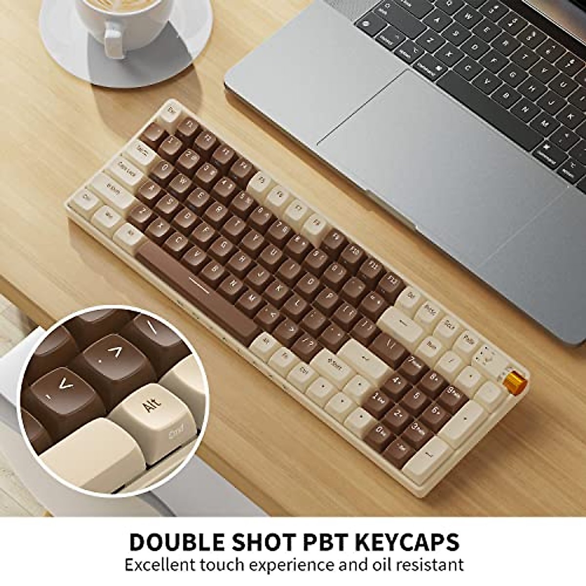 ROYALAXE R100 Wireless Mechanical Keyboard, Upgraded TTC Gold Pink Switches, Hot Swappable Wired/Bluetooth 5.0/2.4G Wireless Keyboard with RGB Light for Windows & Mac, PBT Keycaps, Lava Brown