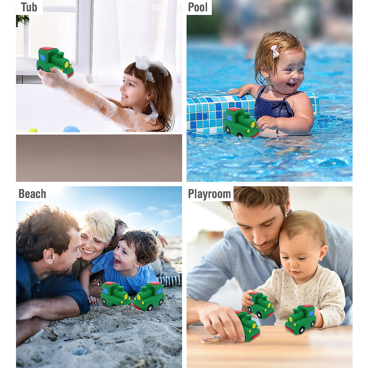DolliBu Train Bath Buddy Squirter - Floating Green Train Rubber Bath Toy, Fun Water Squirting Bathtime Play for Toddlers, Cute & Soft Transportation Toy for The Bathtub, Beach & Pool for Boys & Girls