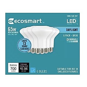 EcoSmart 65-Watt Equivalent BR30 Dimmable LED Light Bulb Daylight (6-Pack)