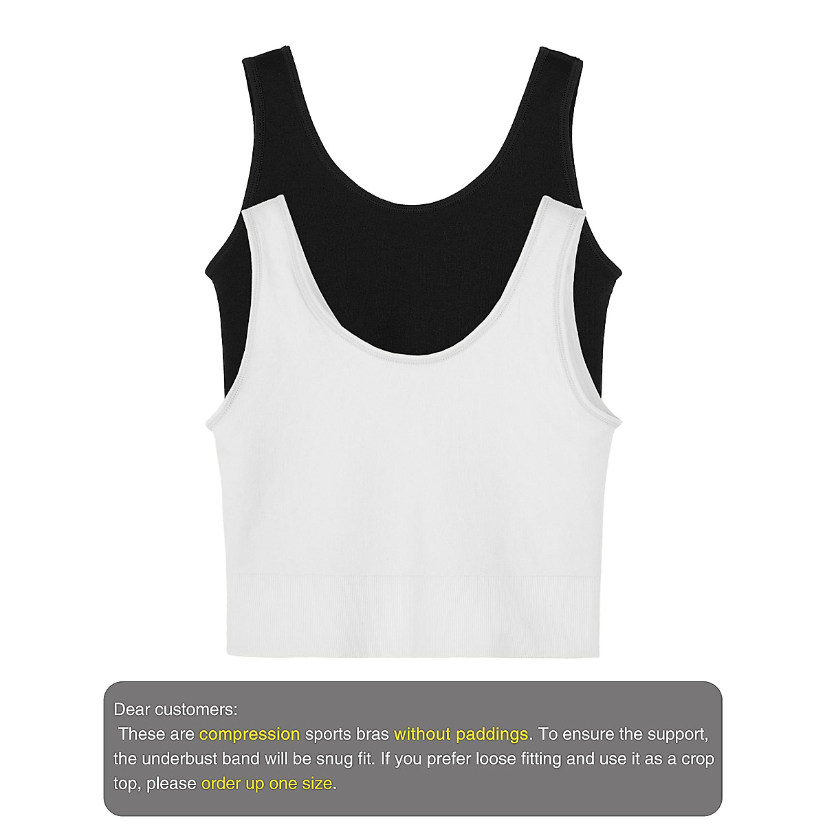 SPRIMEMONG Women's Light Support Sport Bra-Seamless Yoga Crop Tops(2pack,Black,White,XL)