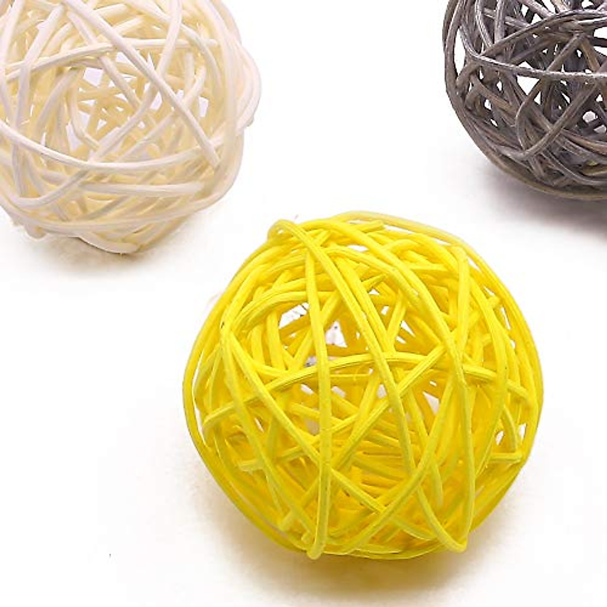 DomeStar 24PCS Yellow Decorative Balls for Bowl Centerpiece, 2 Inch Rattan Balls Wicker Balls Decorative Twig Orbs Spheres Bowl Fillers Vase Fillers Home Wedding Decor