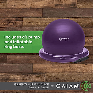 Gaiam Essentials Balance Ball & Base Kit, 65cm Yoga Ball Chair, Exercise Ball with Inflatable Ring Base for Home or Office Desk, Includes Air Pump - Navy