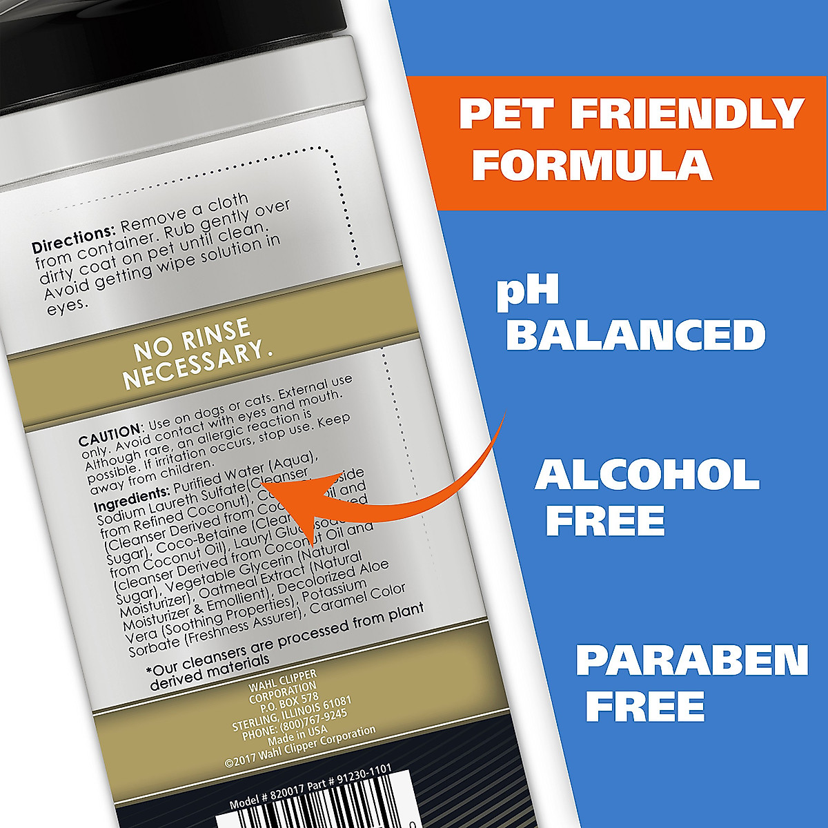 Wahl USA Pet Refresh Cleaning Wipes for All Dog Breeds - Use on Ears, Nose, Paws, Bottom, & Sensitive Areas - 50 Wipes - Model 820017A
