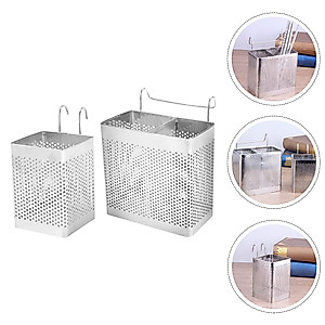 CALLARON 2Pcs Kitchen Utensils Holder Silverware Drying Rack Stainless Steel Chopstick Holder Forks Spoons Flatware Caddie Basket Organizer Drainer with Hook