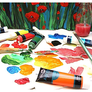 Mont Marte Studio Acrylic Paint Set, 18 Piece, 36ml Tubes. Lightfast Colours with Great Coverage, Ideal for Canvas, Wood, Fabric, Leather, Cardboard, Paper, MDF and Crafts.