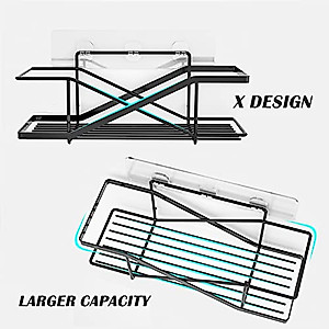 Masoffi Adhesive Shower Shelves for Inside Shower with Hooks, Wall Mounted Shower Caddy No Drilling Bathroom Shower Storage, 304 Stainless Steel Rustproof Shower Rack 2 Pack Black