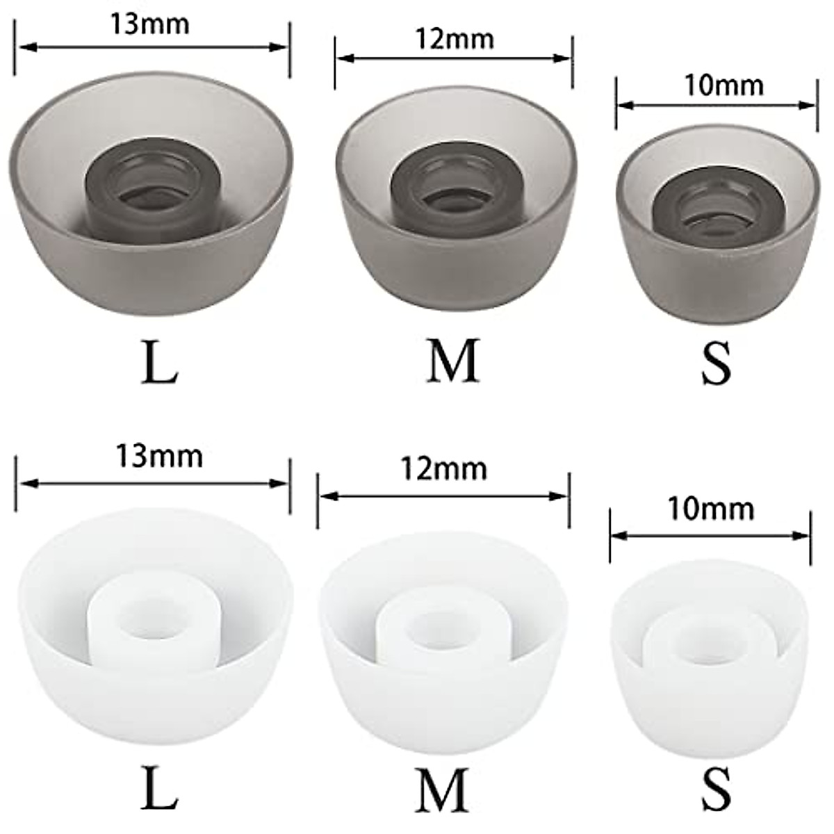 Ear Bud Replacement Pieces Silicone Soft Rubber Earbud Tips Eargel Cover, Compatible with Jabra Elite 75t/ 65t/ Active/ 7 Pro/Elite 3/ Elite S/M/L 6 Pairs Transparent Grey and White