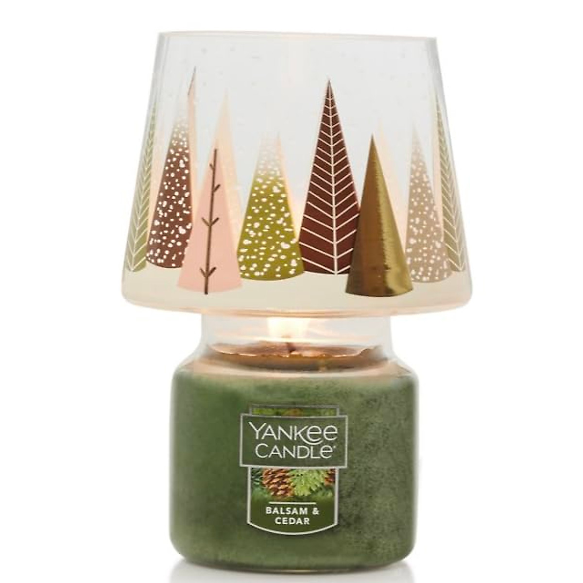 Yankee Candle Balsam & Cedar Winter Holiday Gift Set - Small Balsam & Cedar Candle (3.7 oz) with Festive Trees Small Jar Shade in a Decorative Gift Box