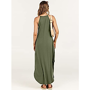 ANRABESS Women's Summer Casual Halter Neck Sundress Sleeveless Split Maxi Long Beach Dress with Pockets 991ganlanlv-M Olive